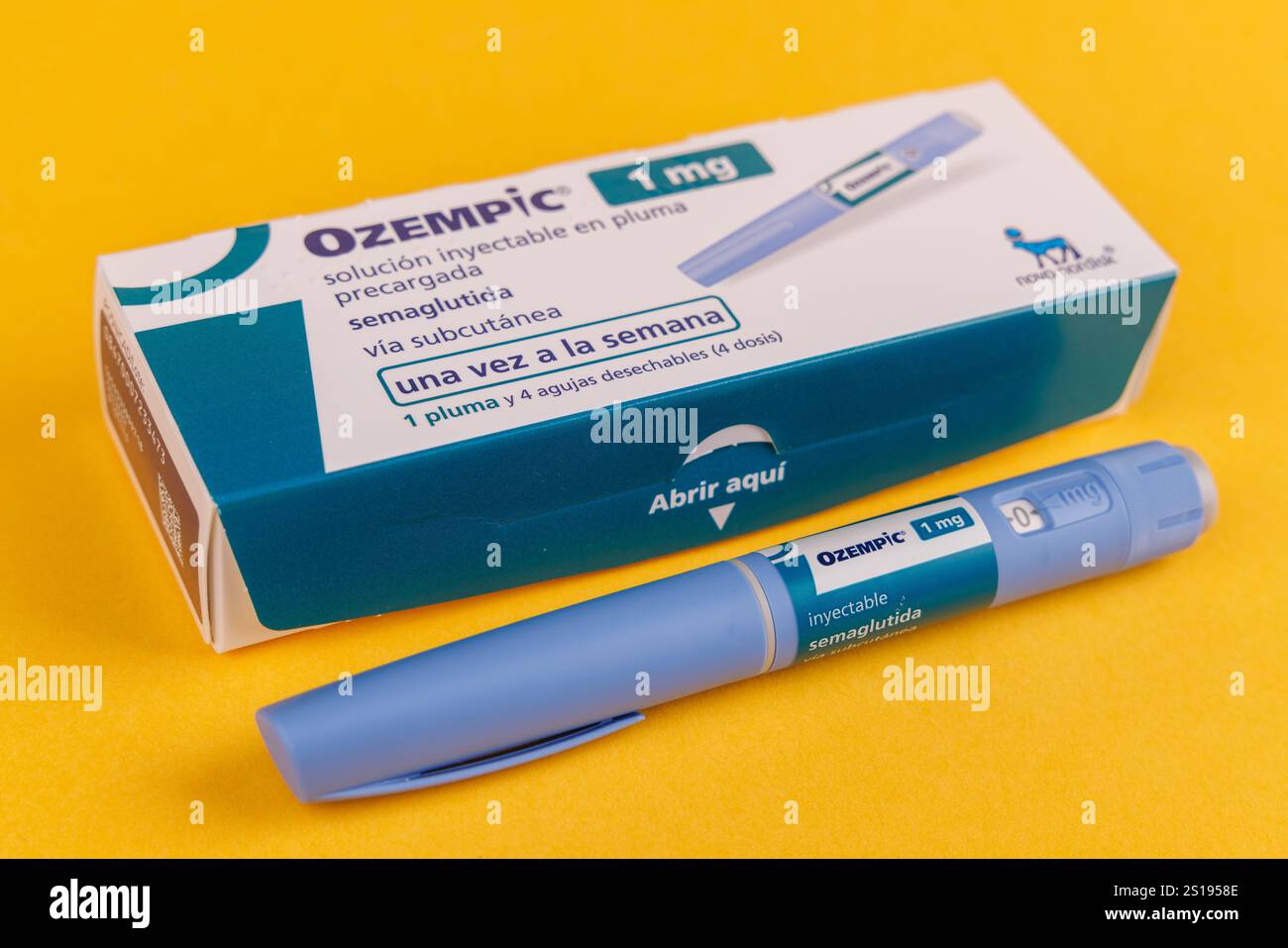 Display of Ozempic 1 ml Medication Box on Bright Yellow Background in ...
