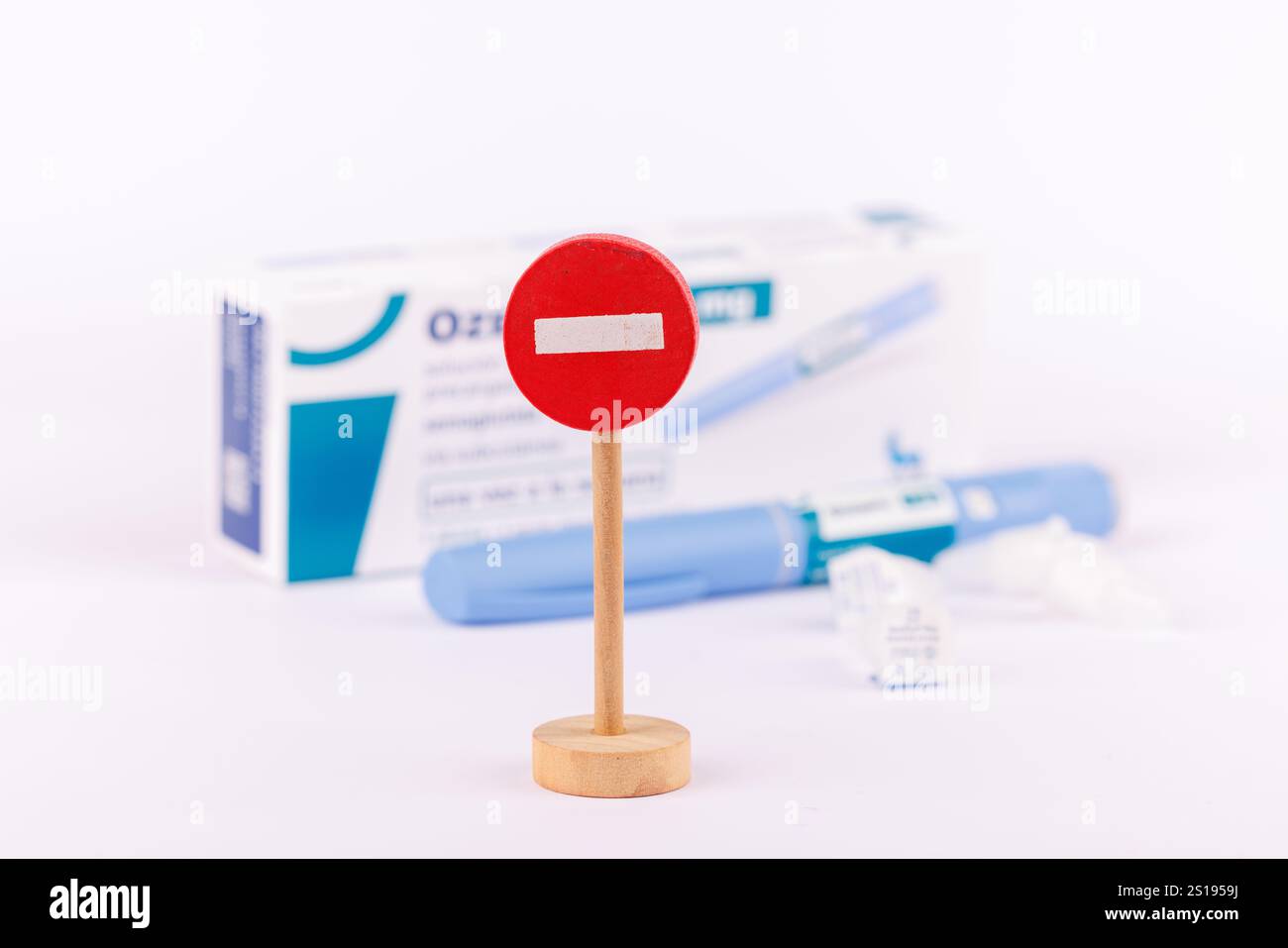 Display of Toy No Entry Sign with Ozempic 1 ml Medication Box and ...