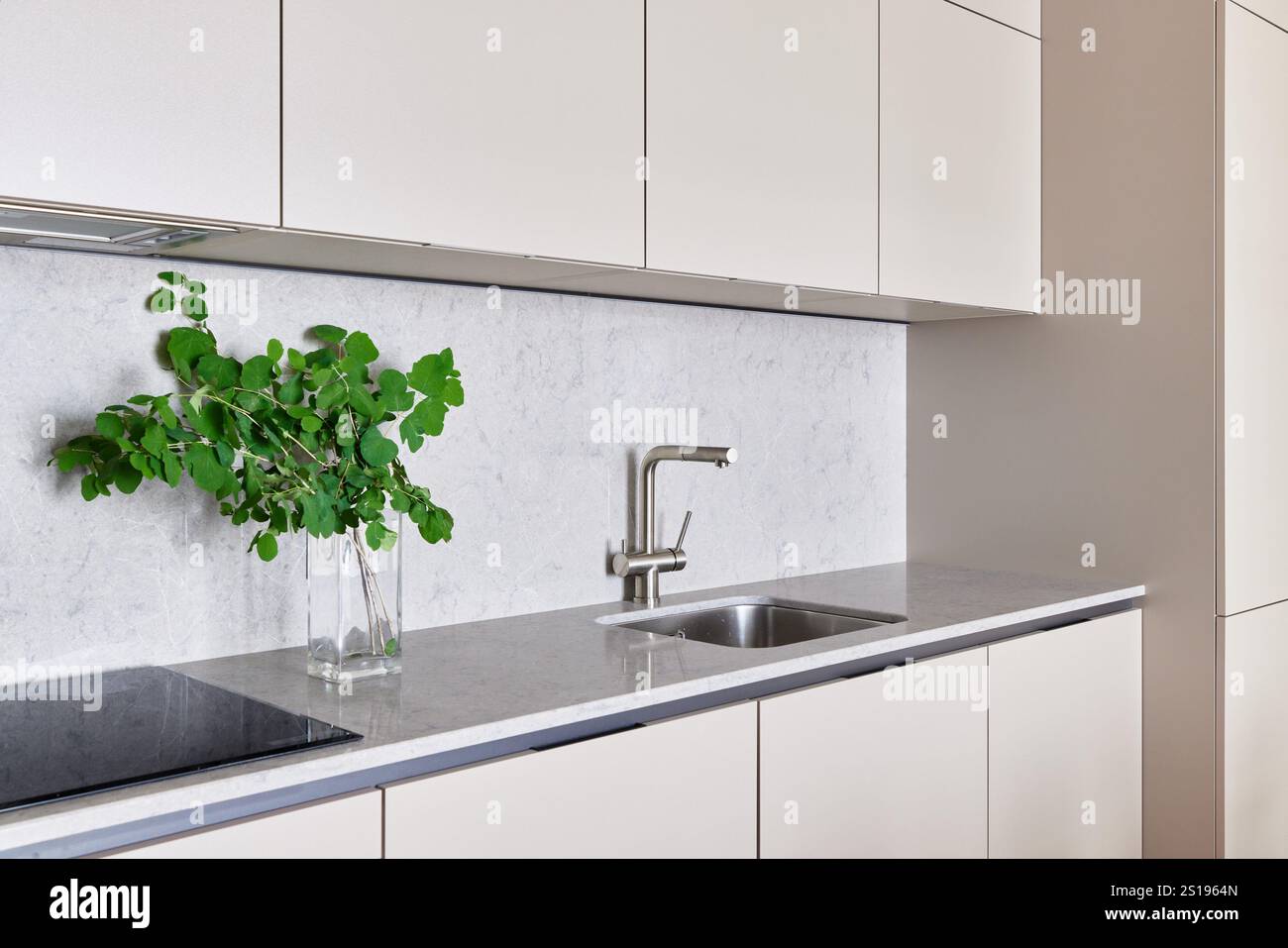 This modern kitchen features a sleek design complemented by the vibrant ...