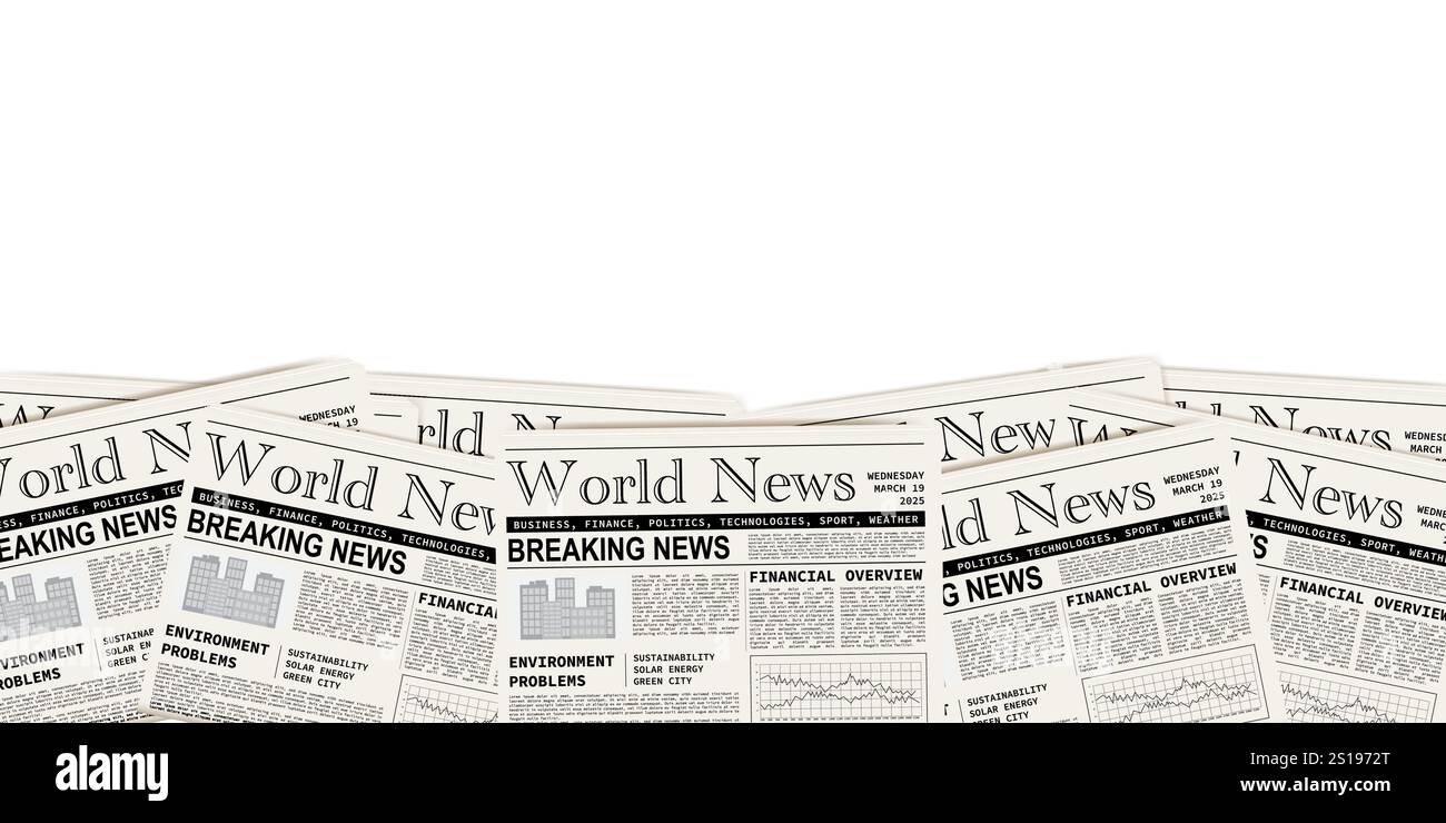 Pile of newspapers on white background. Stack of newspapers. Paper ...