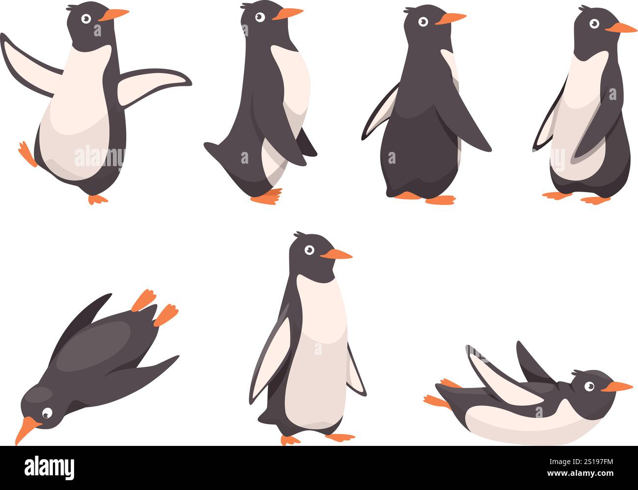 Penguins. Funny arctic animals in action poses cute penguins jumping ...