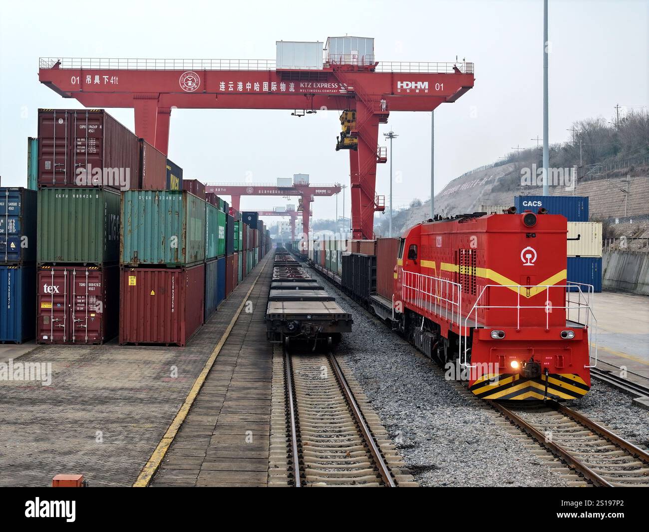 A China-Europe freight train loaded with containers leaves the China ...