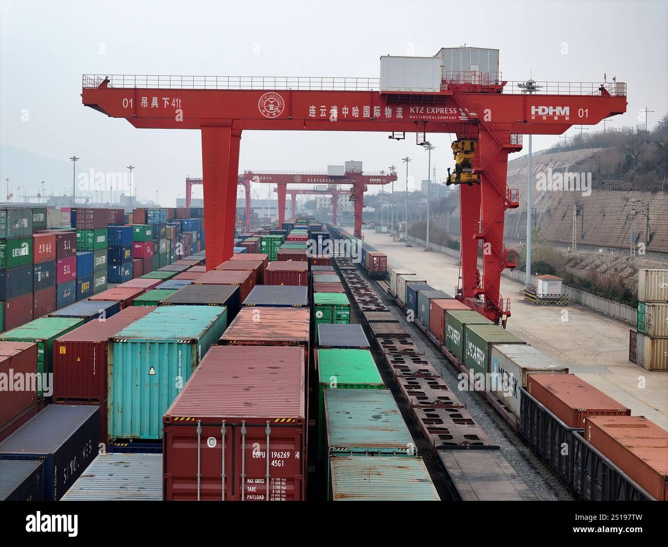 Large scale machinery loads containers for the China Europe freight ...