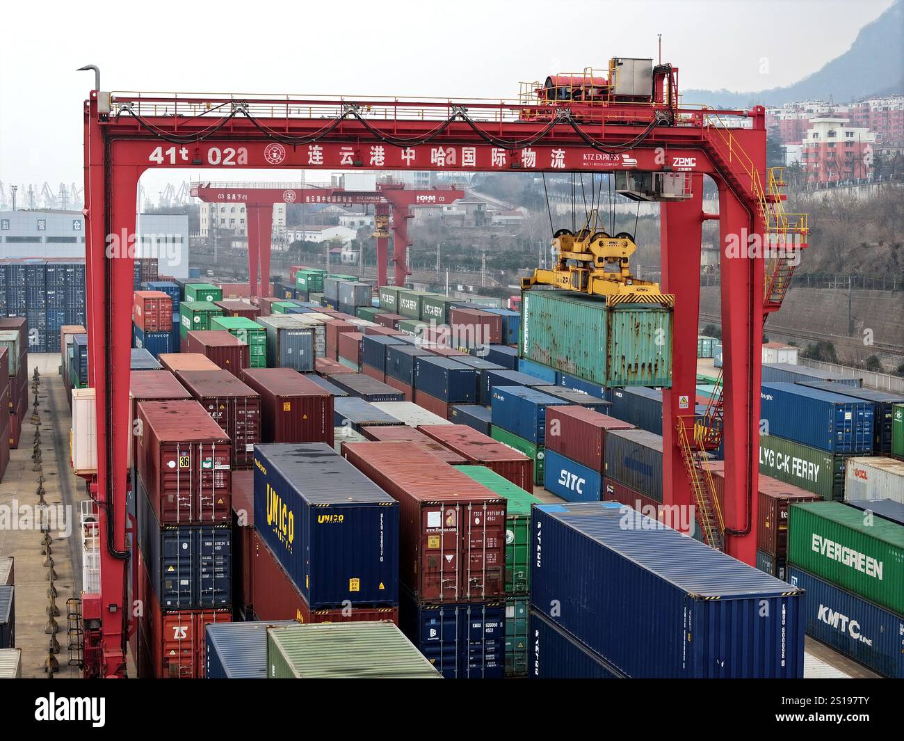 Large scale machinery loads containers for the China Europe freight ...