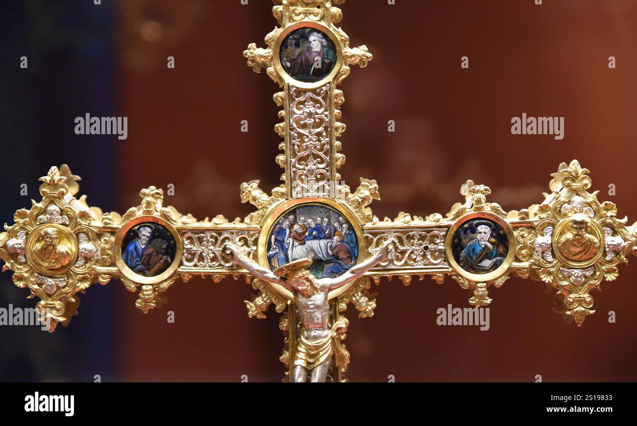 Ornamental crucifix used in processions, on display in the Cathedral ...