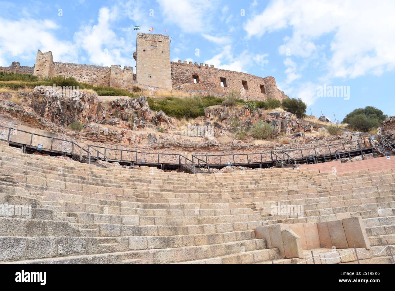View of the medieval castle of Medellin (Spain) from the Roman theatre ...