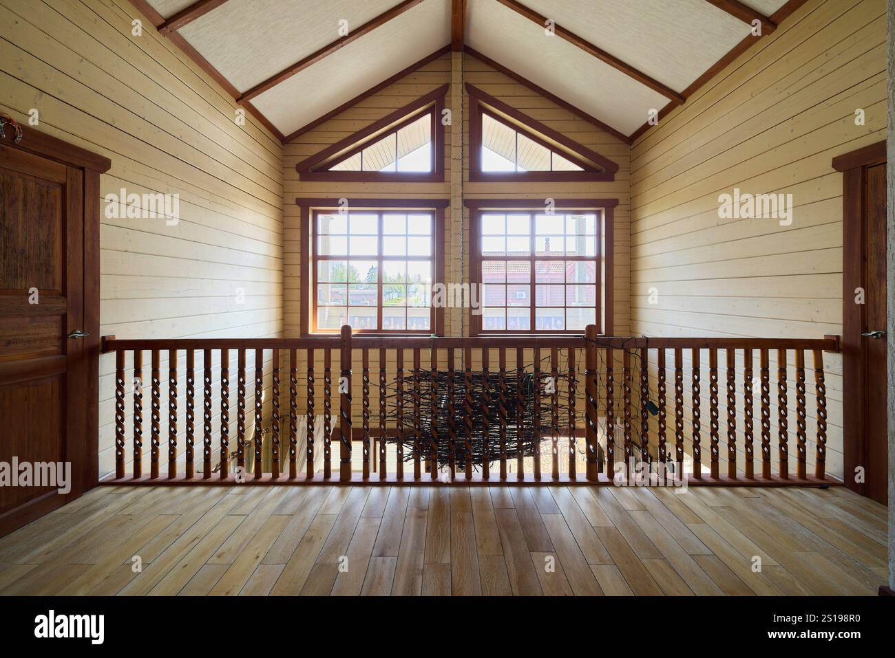 The Elegant Interior Design of a Modern Wooden Hallway Featuring Large ...