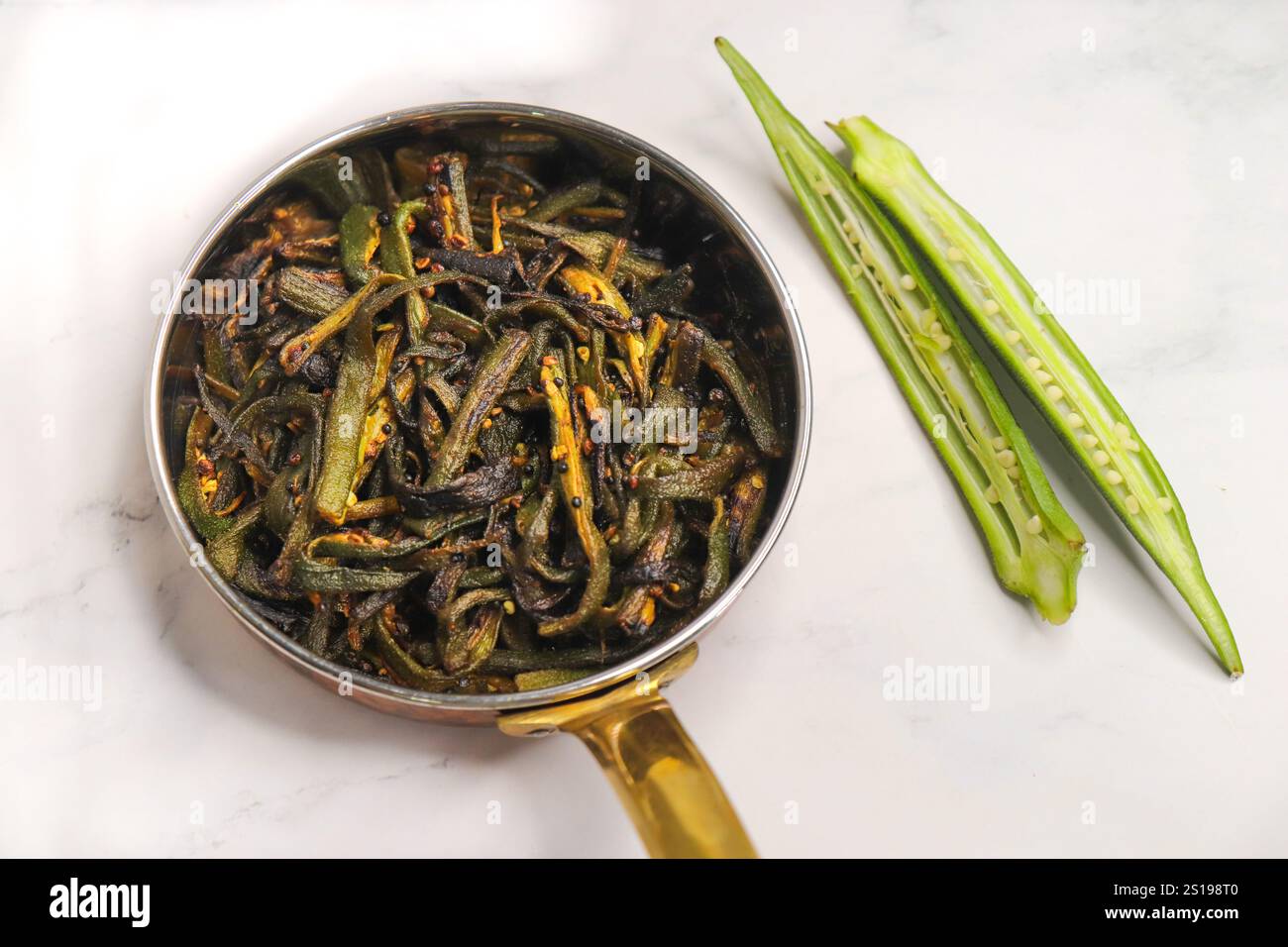 Bhindi Masala, stir-fried okra with Indian spices. Ladyfinger fry. Copy ...