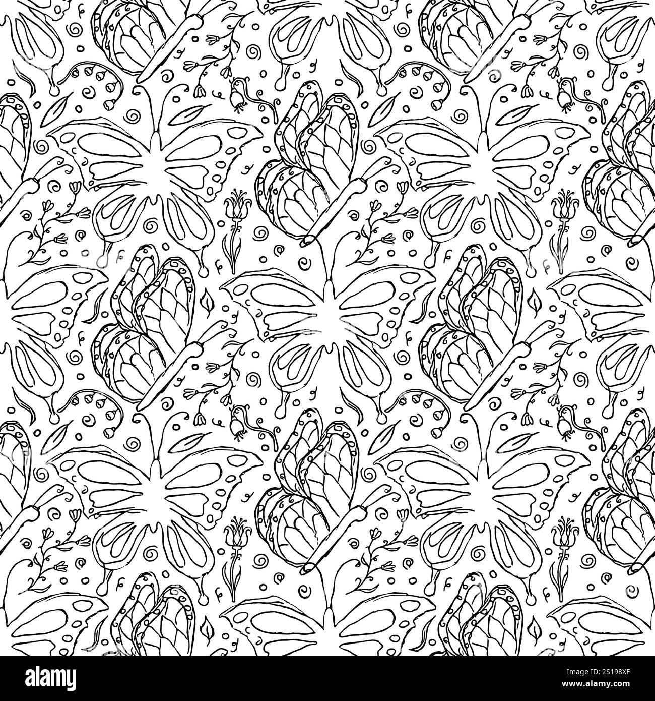 Seamless butterfly pattern. Drawn butterfly background Stock Photo - Alamy