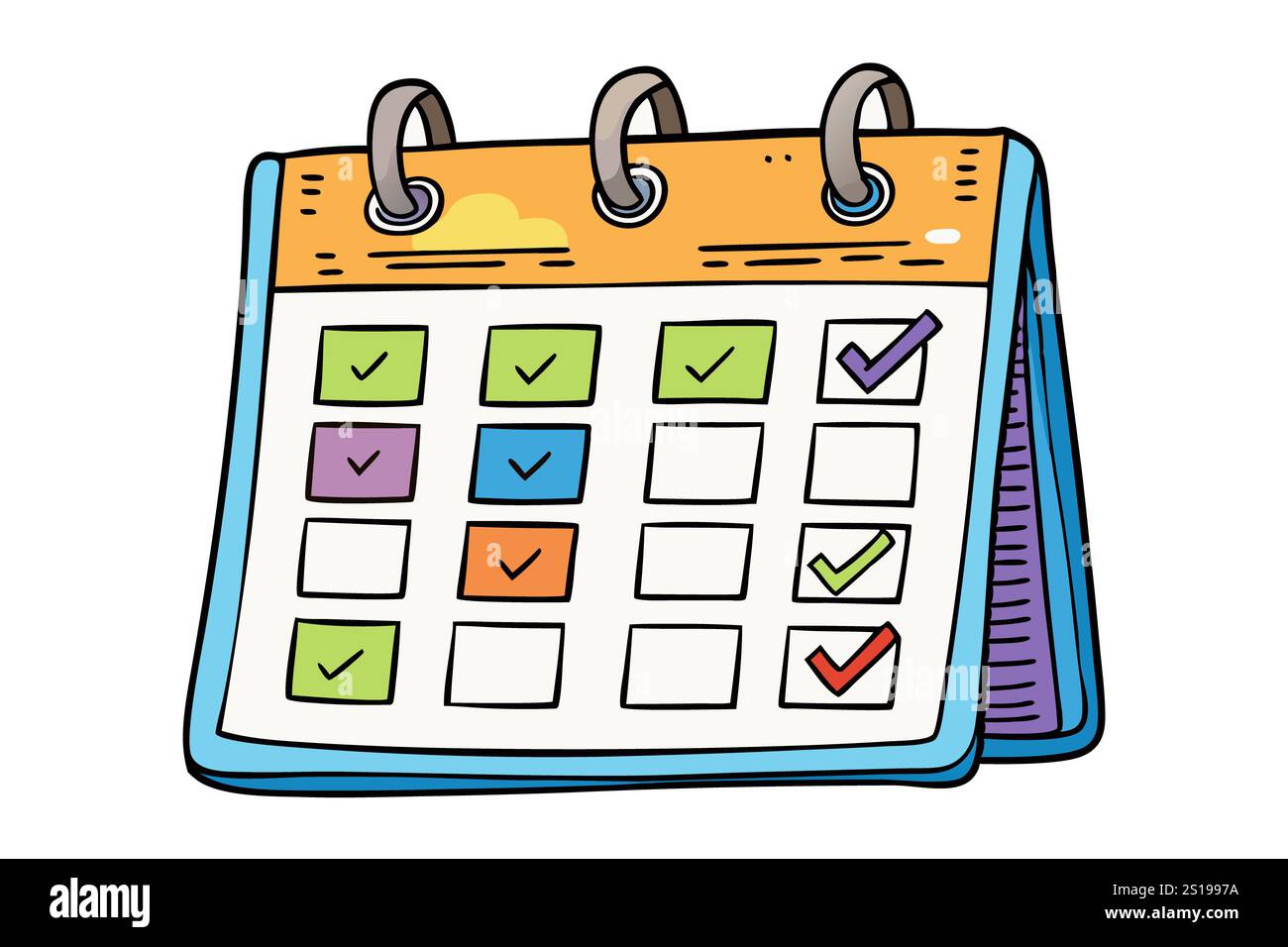 Vibrant illustration of a calendar with completed tasks and notes ...