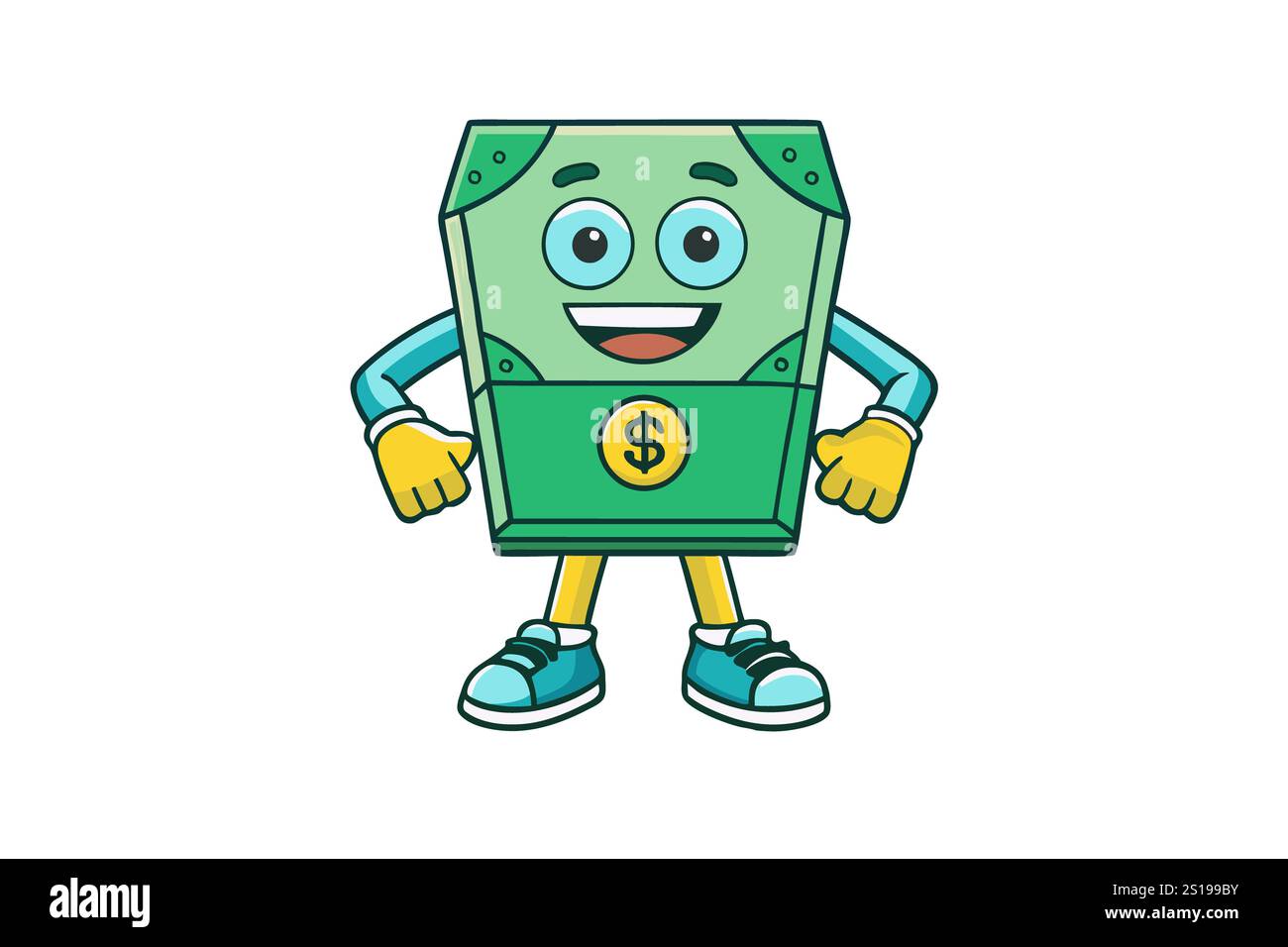 Cheerful money character cartoon in green tones, symbolizing savings ...