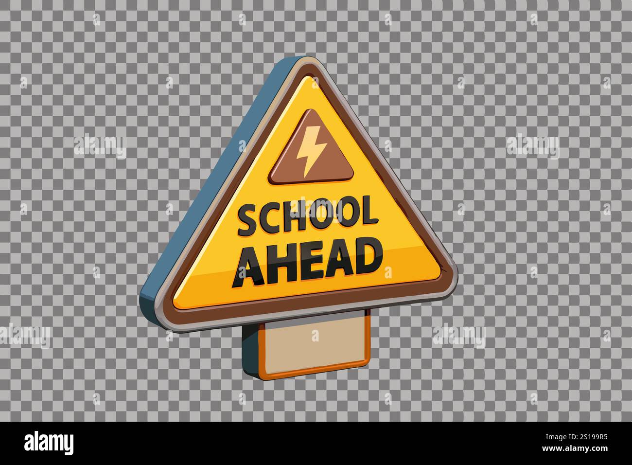 School Ahead Road Sign in Modern 3D Render with Warning Symbols ...