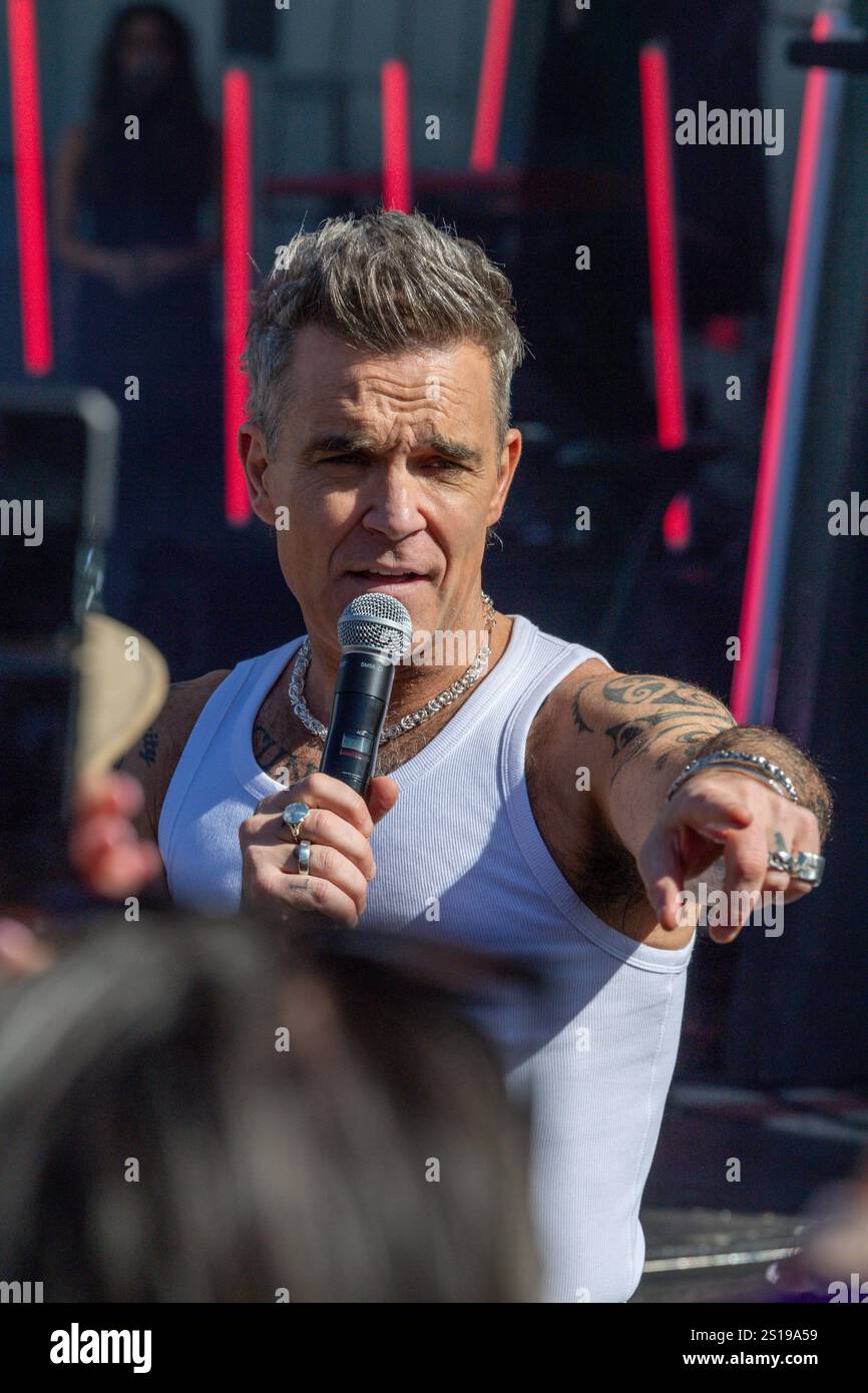 Melbourne, Australia, 02/01/2025, Robbie Williams points out a audience ...