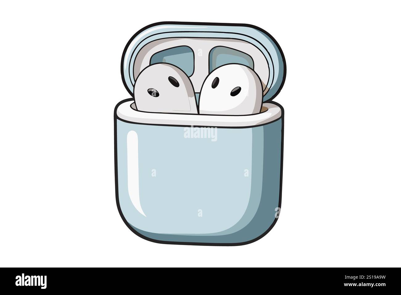Cartoon Illustration of Wireless Earbuds in a Compact Charging Case ...