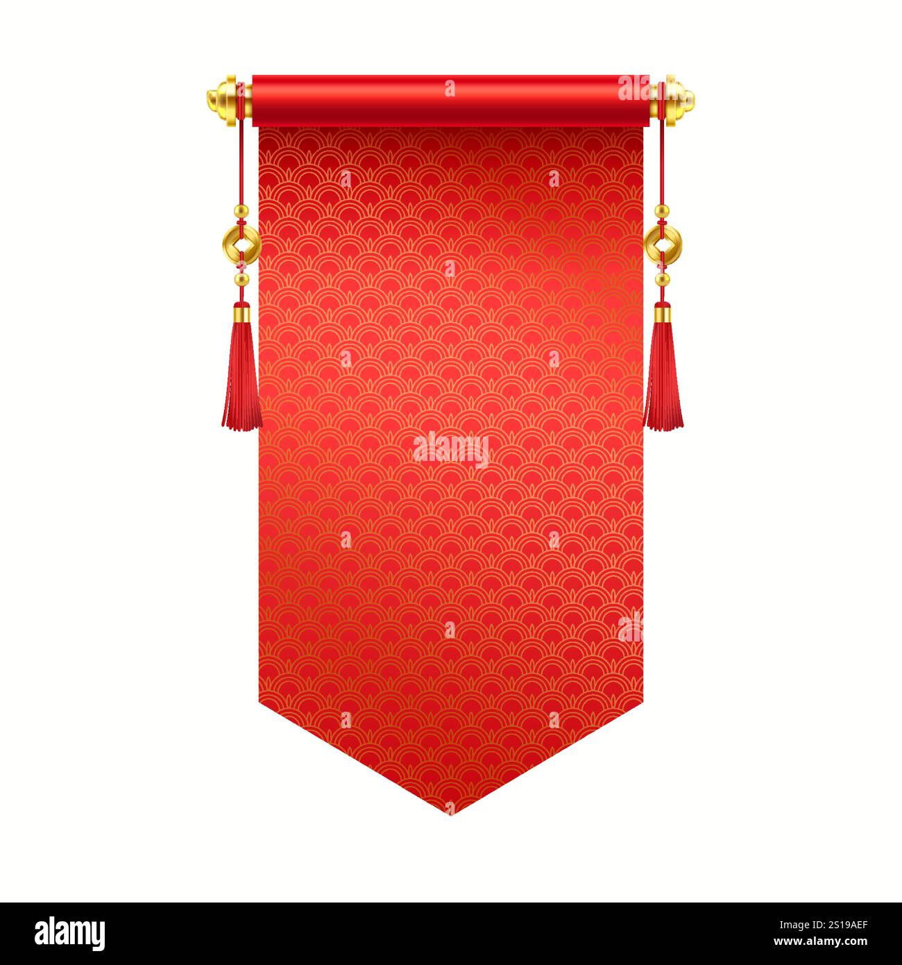 Red Asian pennant scroll with mockup design realistic vector ...