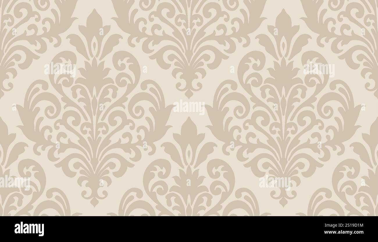 Light beige damask floral pattern with subtle symmetrical swirls on a ...