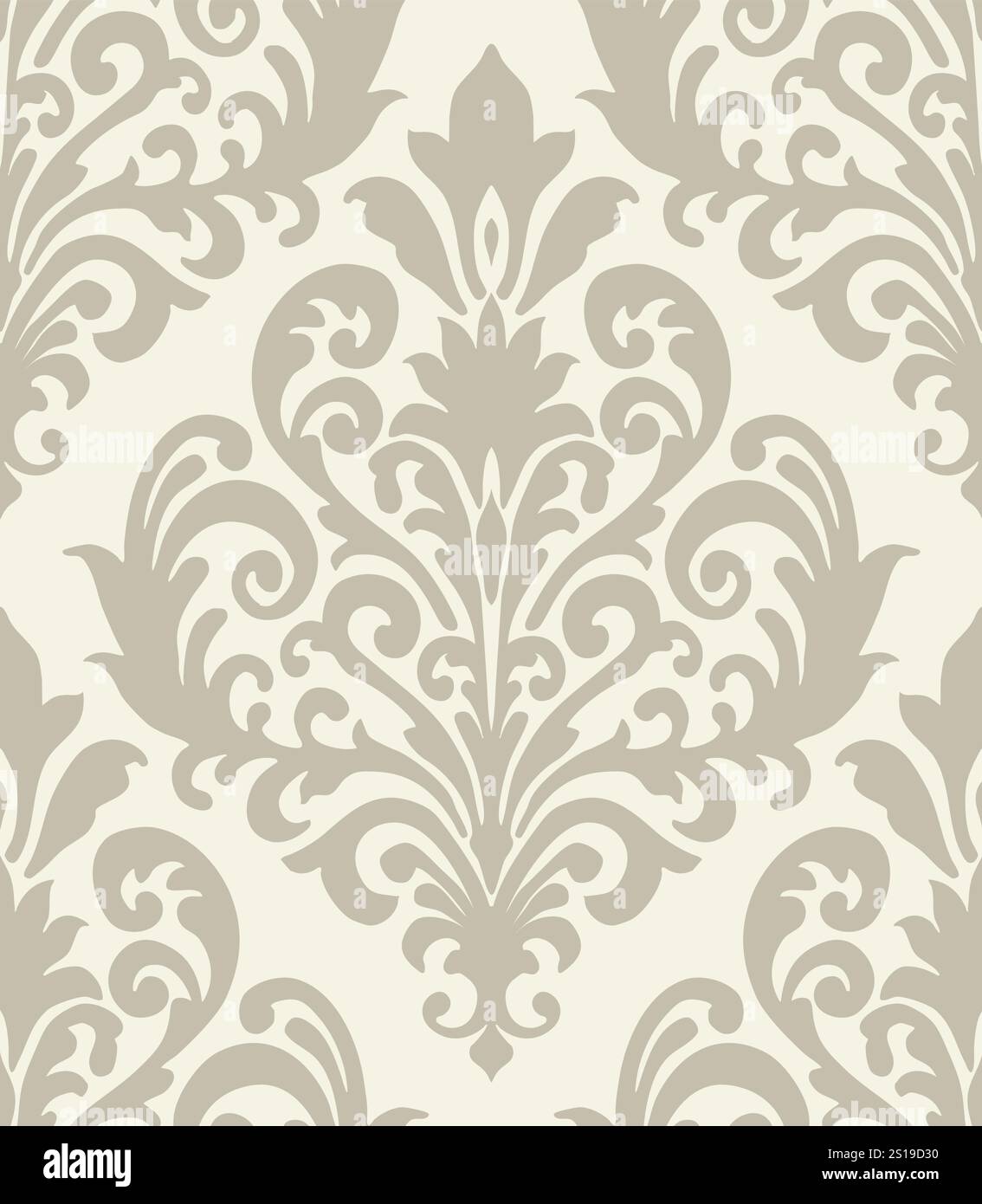 Beige damask floral pattern on a light cream background with ...