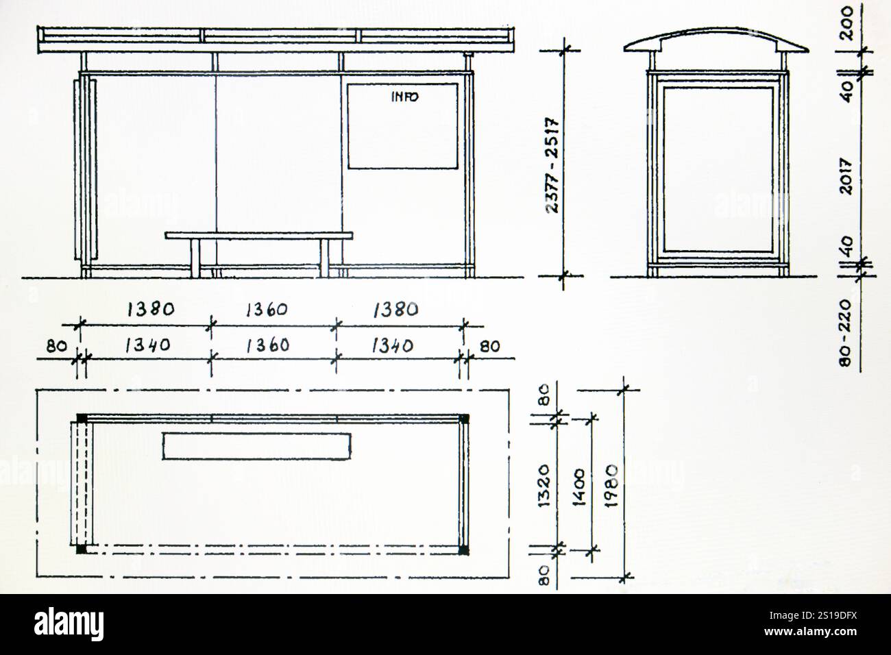 Blueprint of a bus stop, front view Stock Photo - Alamy