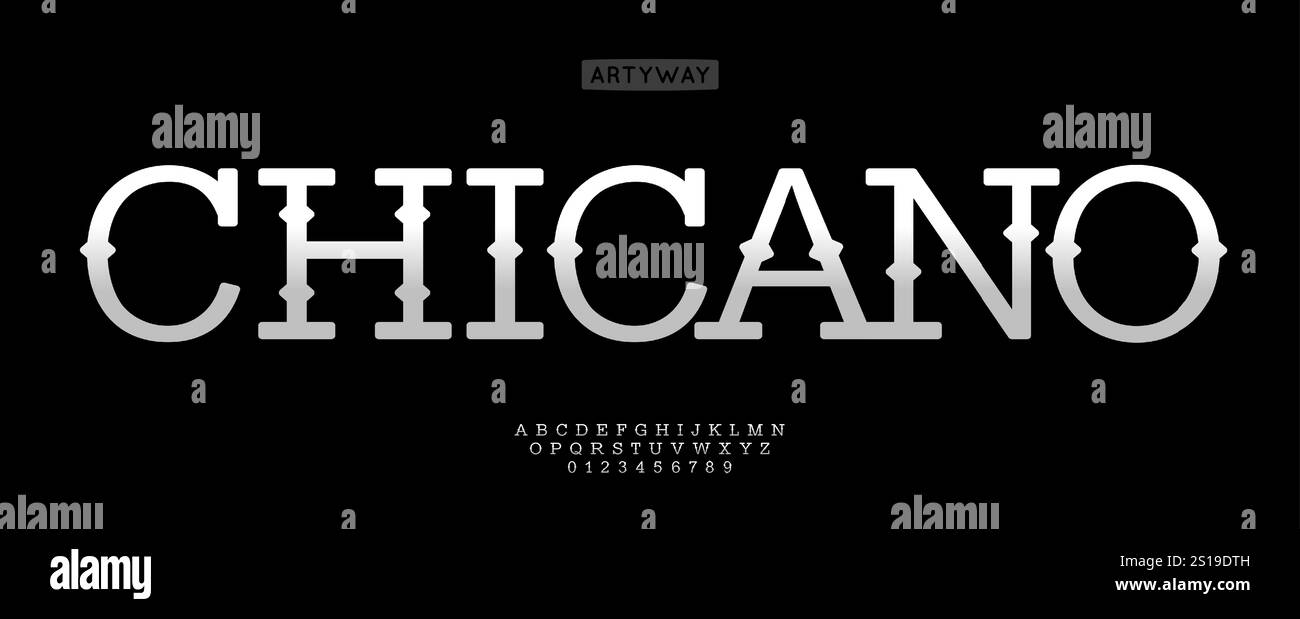 Chicano typography, artistic slab serif letters and numbers, Mexican ...