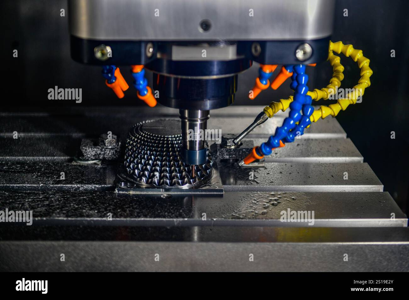The 5 Axis Cnc Milling Machine Cutting The Automotive Part With Solid Ball End Mill Tool Stock