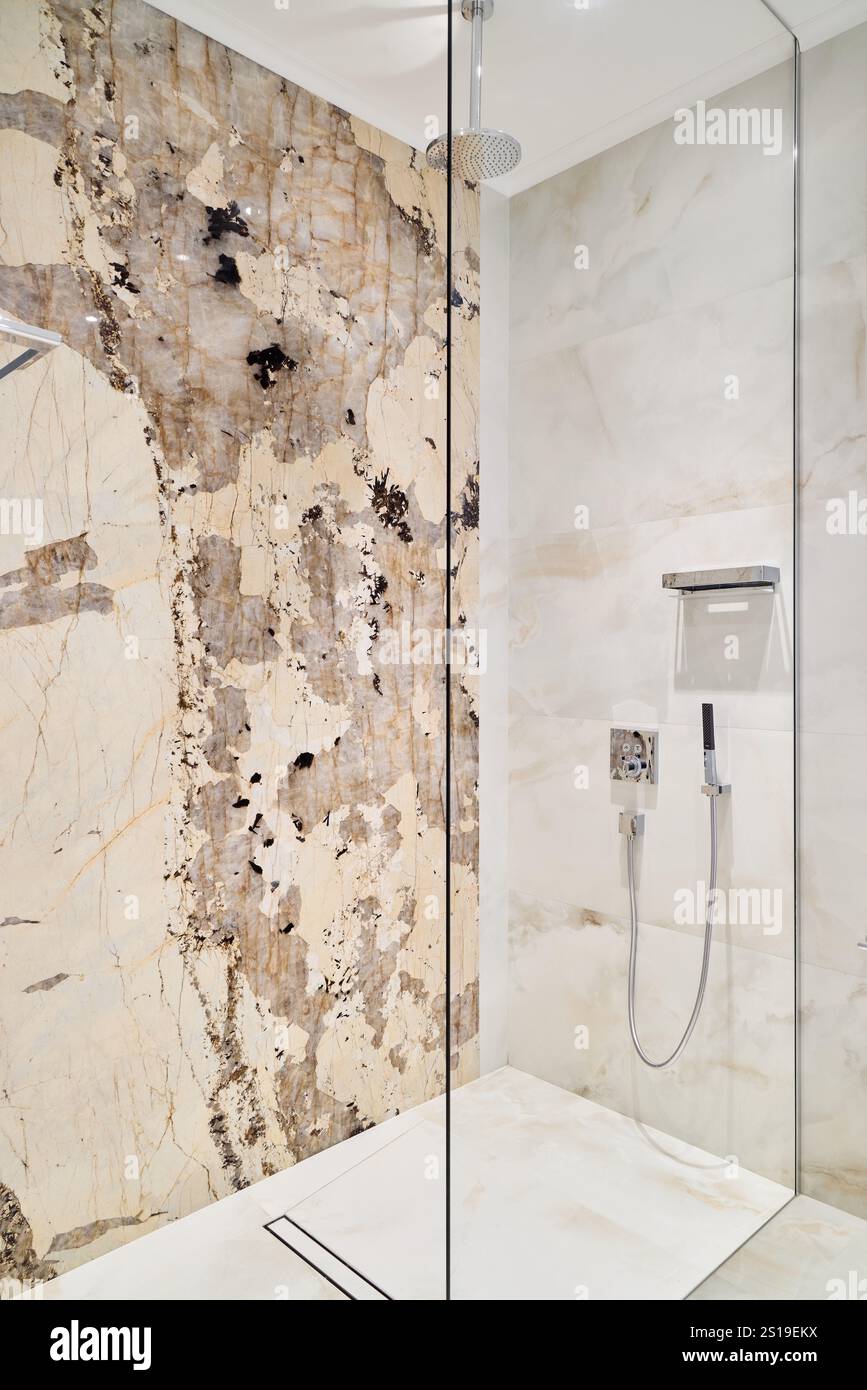 Experience a Modern Shower Design featuring Elegant Marble Walls that ...