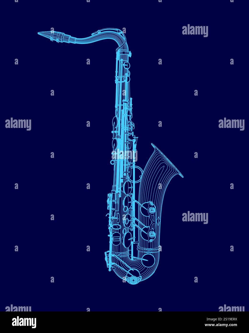 Blue image of a saxophone. The image is in a blue color scheme Stock ...