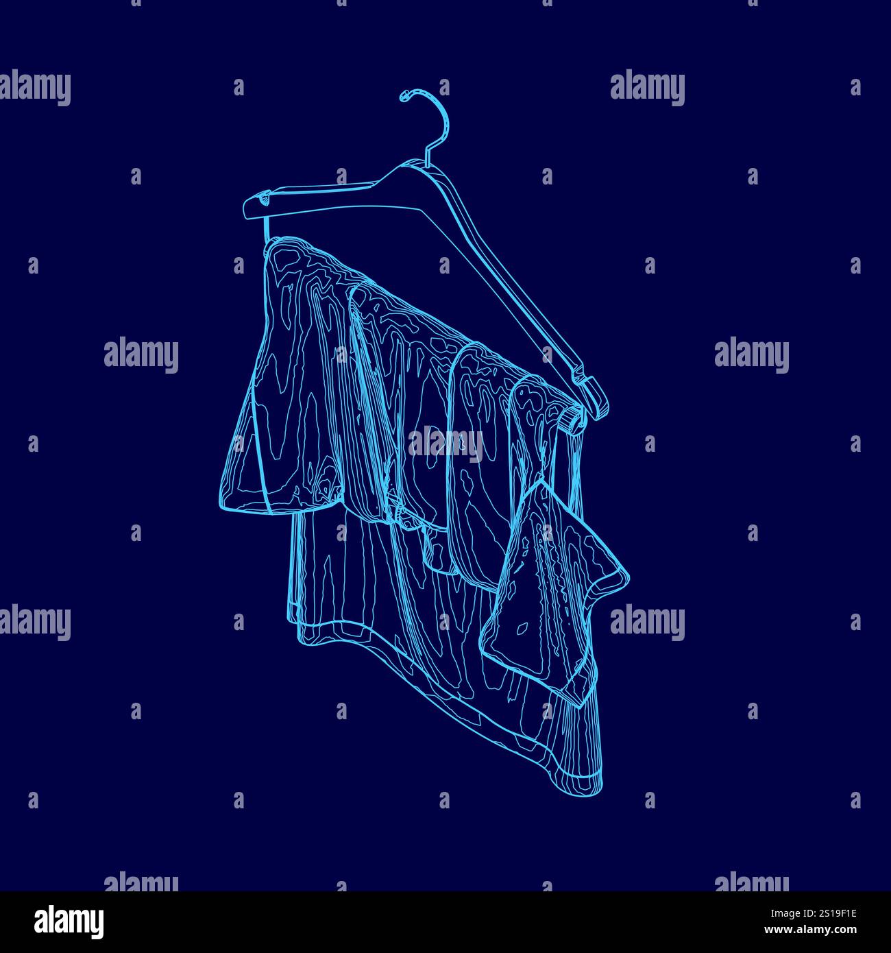 Blue drawing of a clothes hanger with a pair of pants hanging from it ...