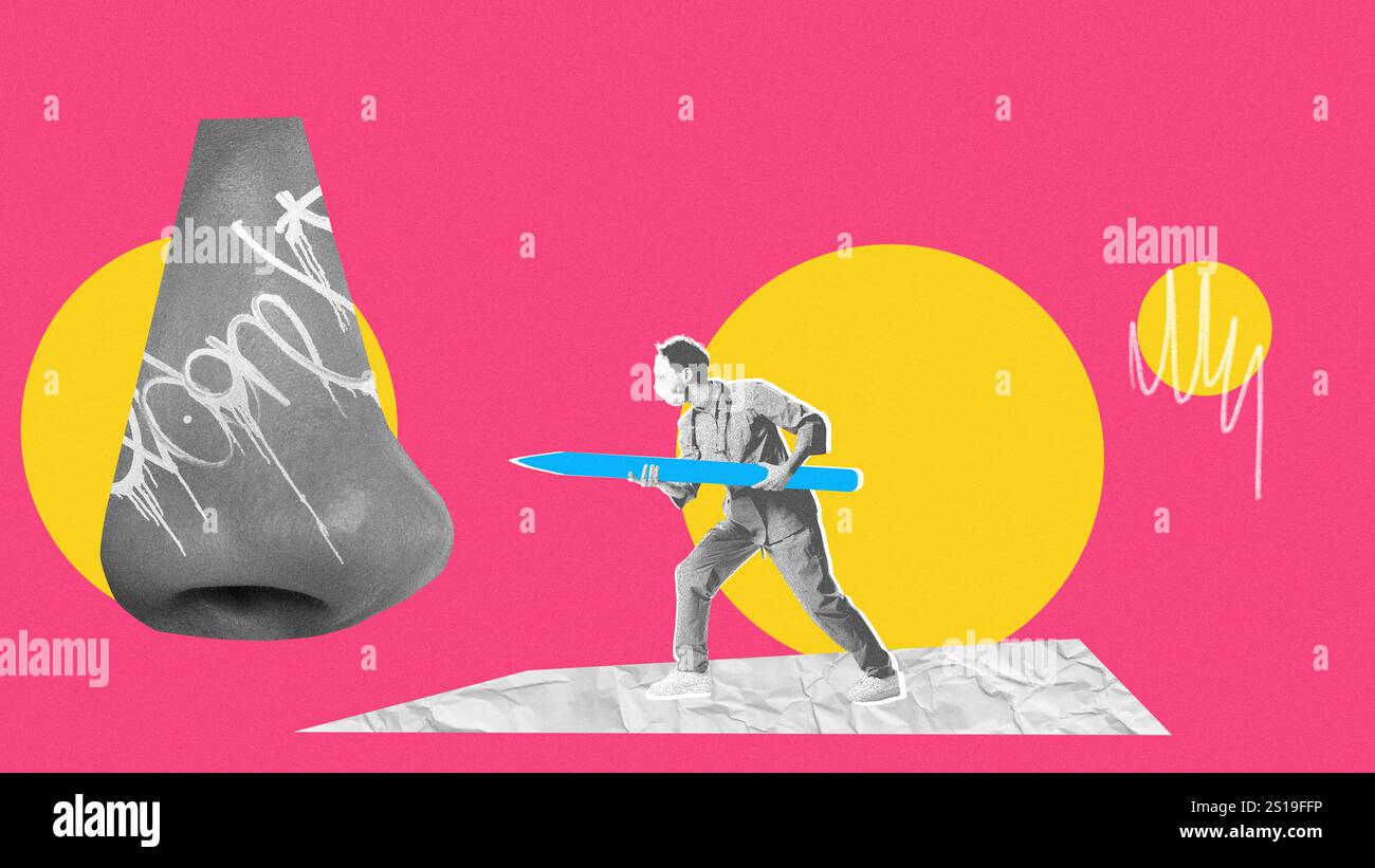 Surreal depiction of human nose with bold graffiti-inspired elements ...