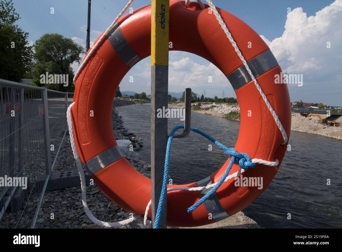life belt with warning sign on risks and hazards in seafaring and ...