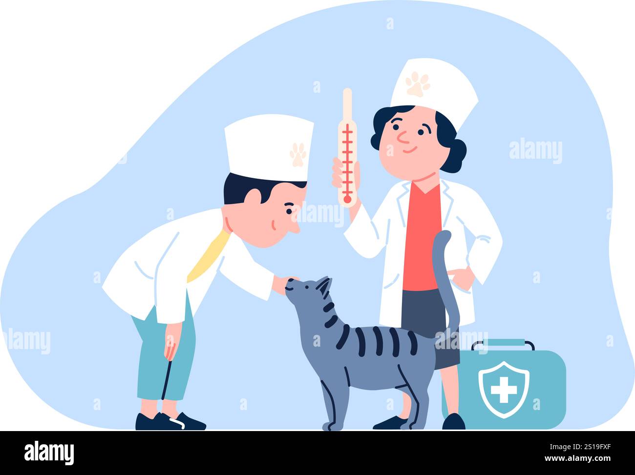 Kid playing veterinary. Boy and girl toddlers wearing doctor costumes ...