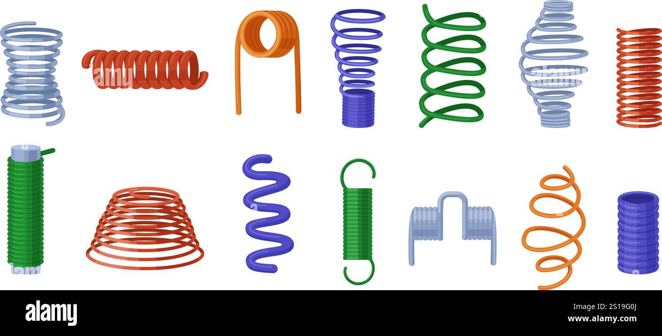 Cartoon various springs. Metal spring, isolated slinky coils. Flexible ...