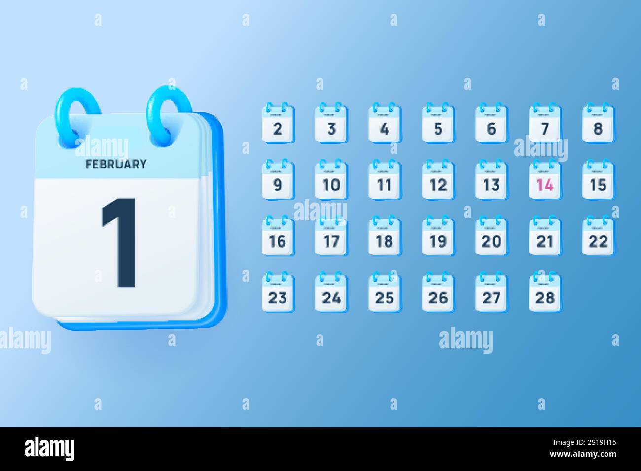 3d calendar numbers. Realistic flip calendars february 2025 year, month ...