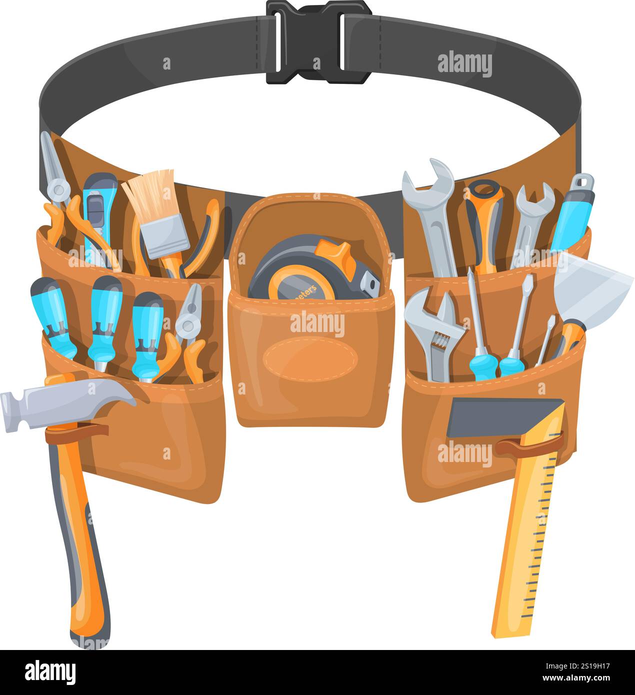 Belt with tools. Handyman worker belts tool uniform, hardware bag ...