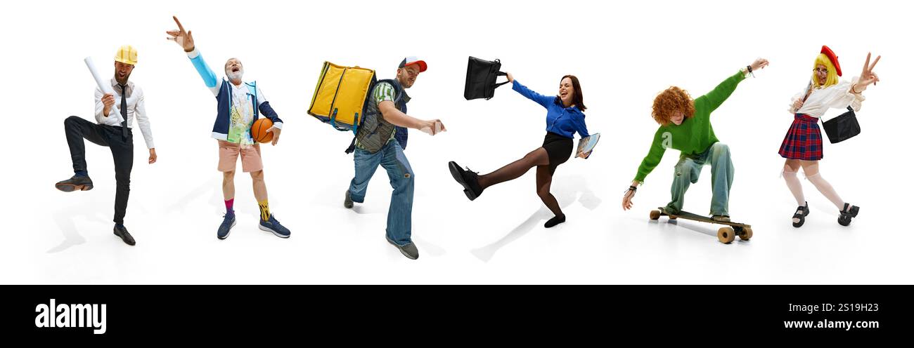 Five different people of various professions and lifestyle, standing in ...