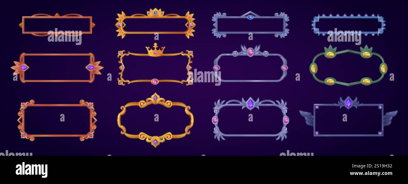 Game medieval buttons. Old metal rectangle frames for fantasy rpg ...