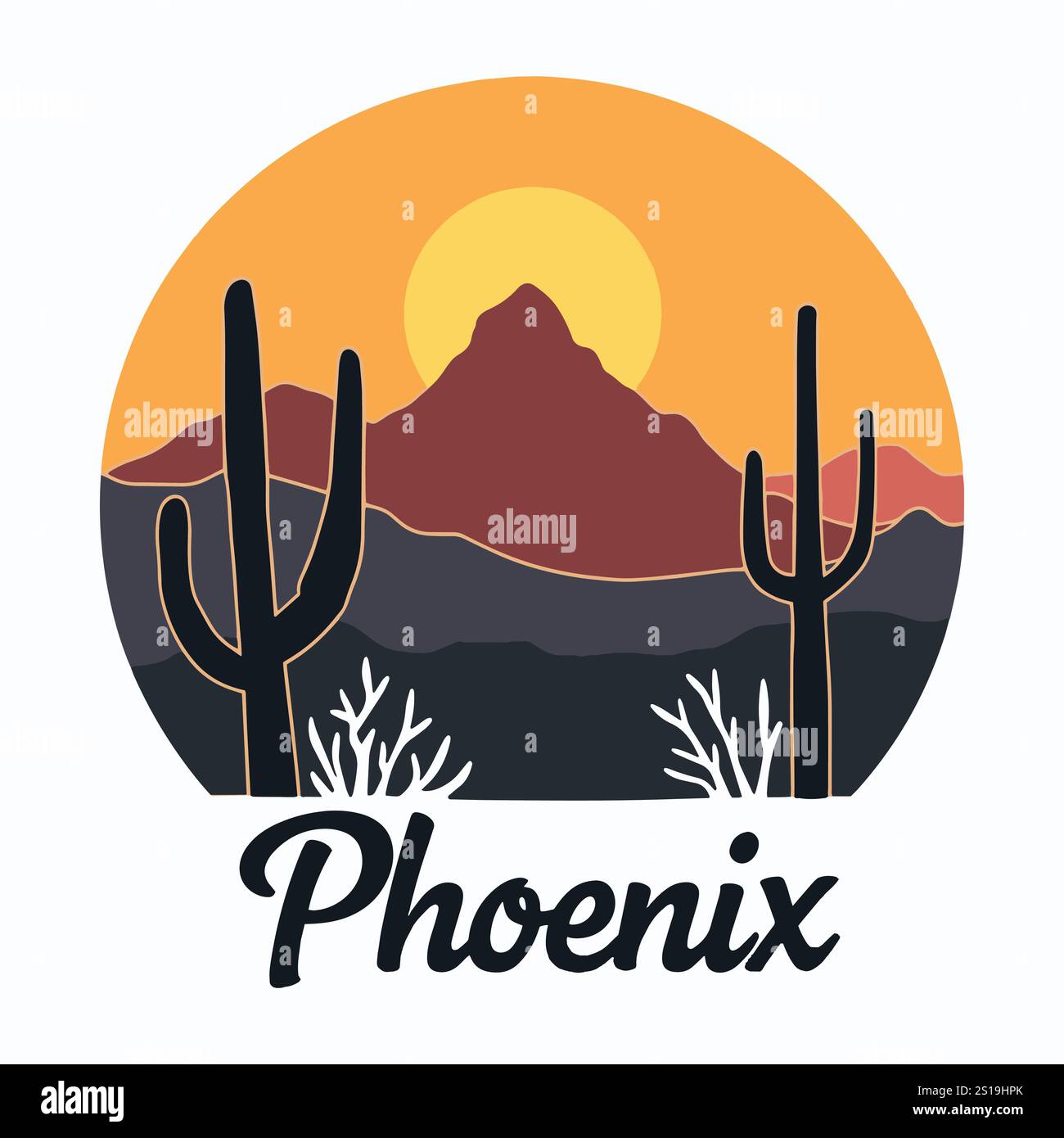 Silhouette of Camelback Mountain with Cacti Stock Vector Image & Art ...