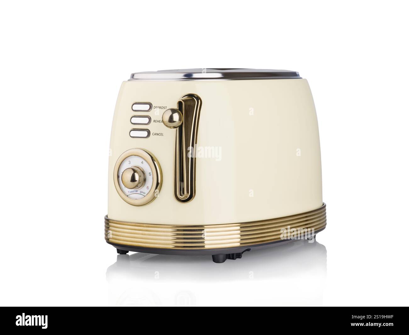 Vintage toaster beige and gold color isolated on white background with ...