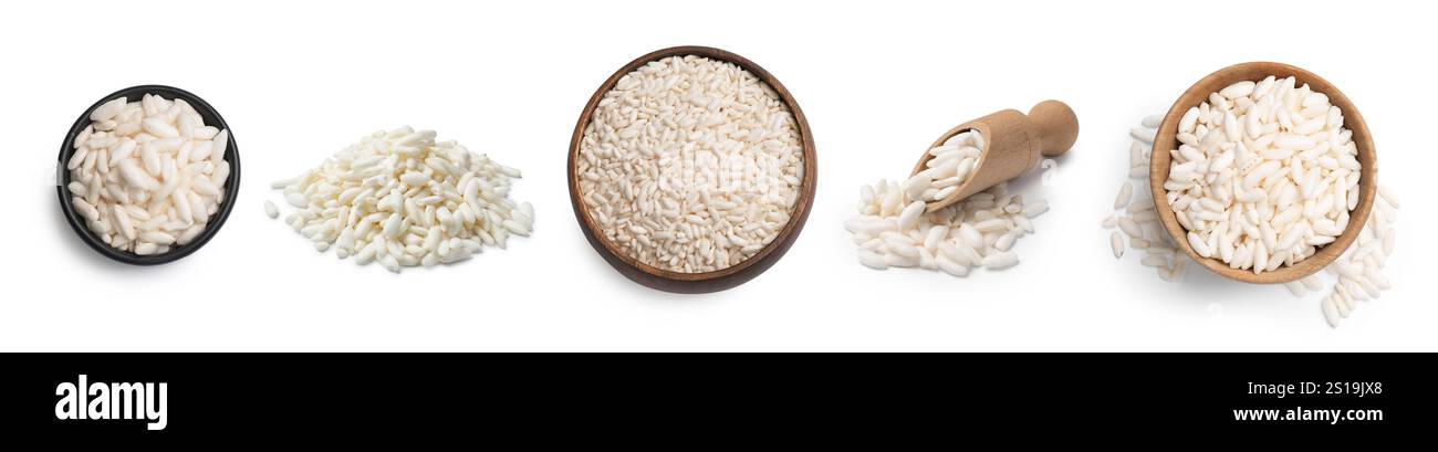 Crispy puffed rice isolated on white, set Stock Photo - Alamy