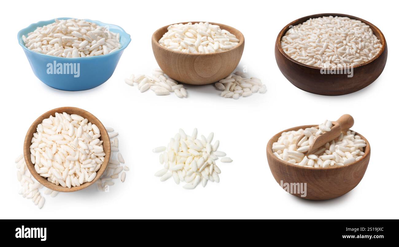 Crispy puffed rice isolated on white, set Stock Photo - Alamy