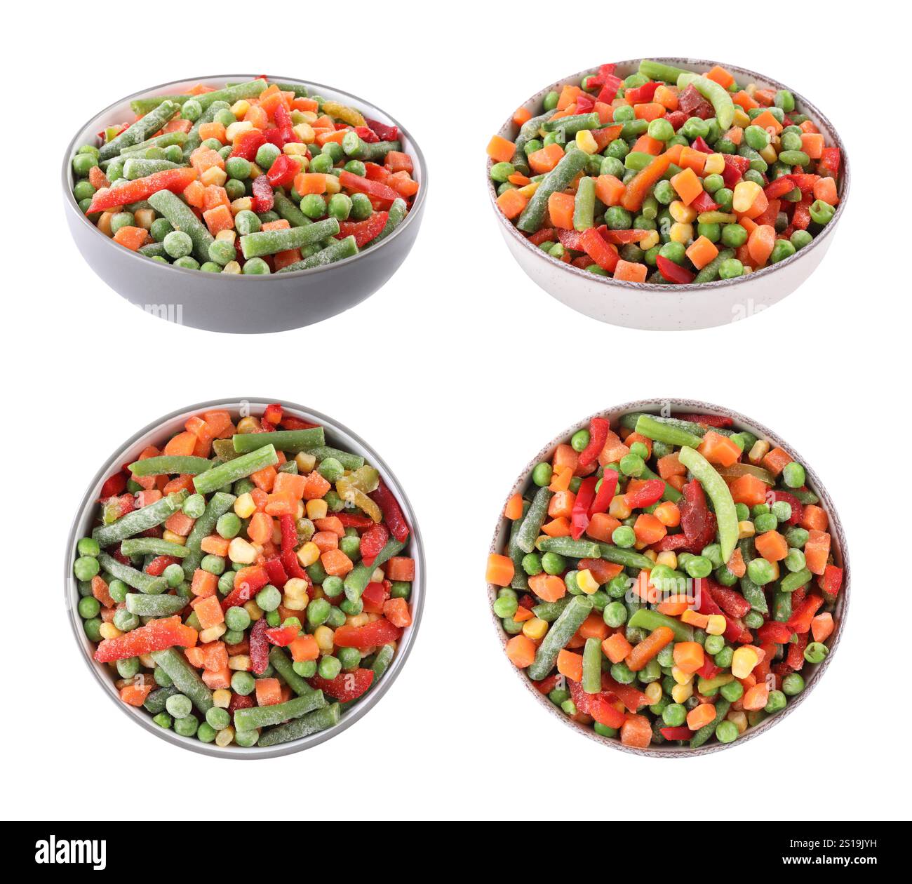 Different frozen vegetables isolated on white, set. Top and side views ...