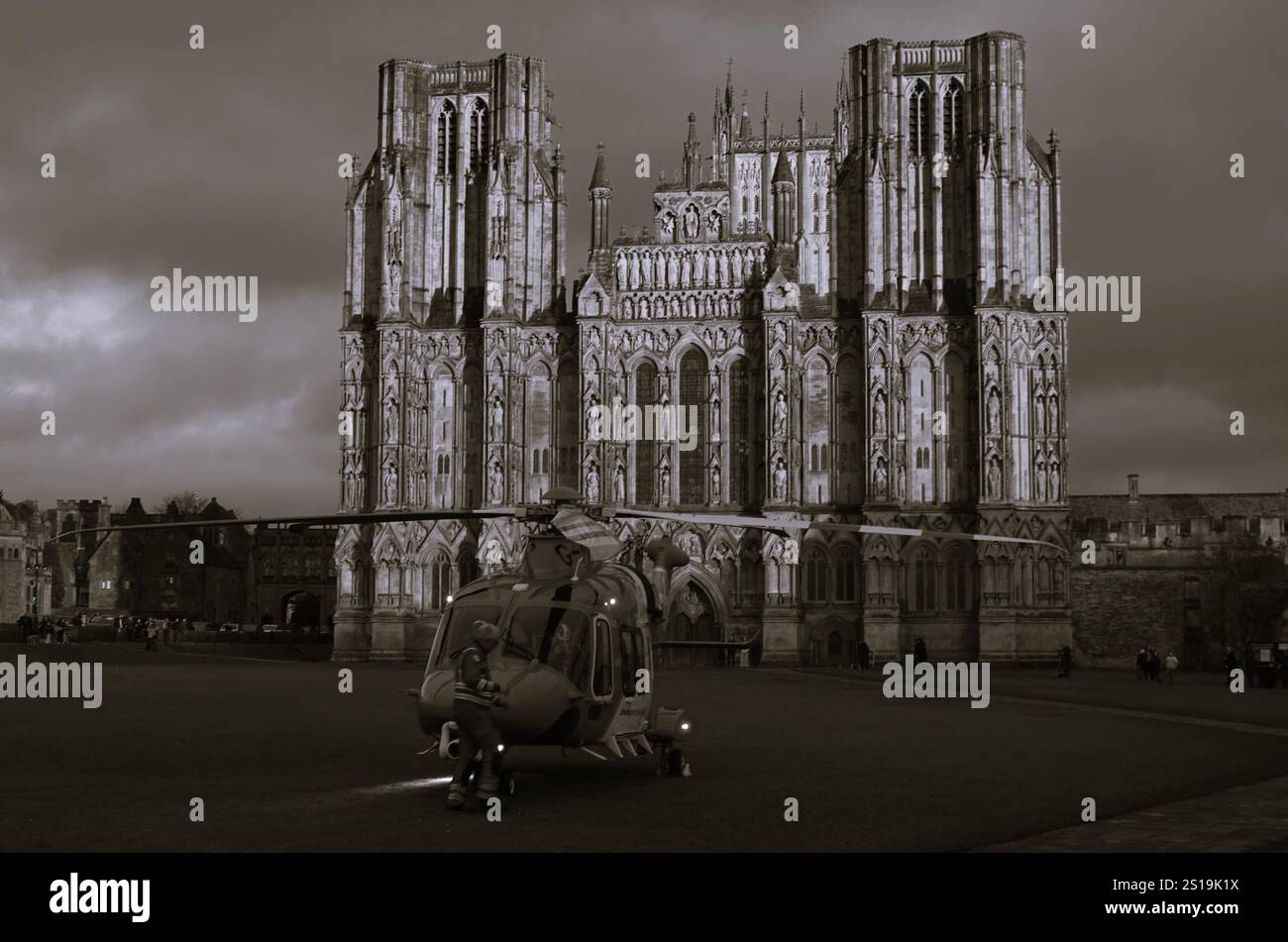 Wells Cathedral, Somerset, Air ambulance, Autumn light, Helicopter ...