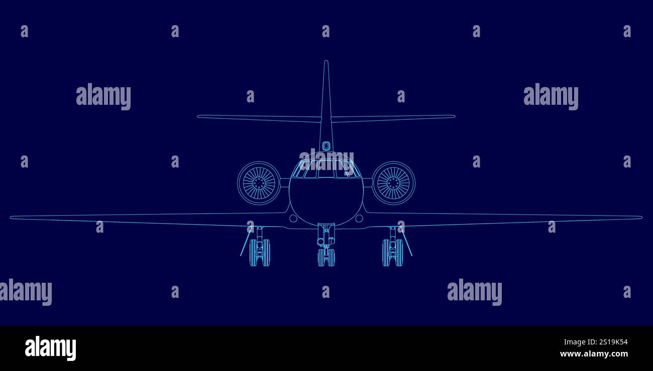 Blue airplane is shown in the background on the runway. The image has a ...