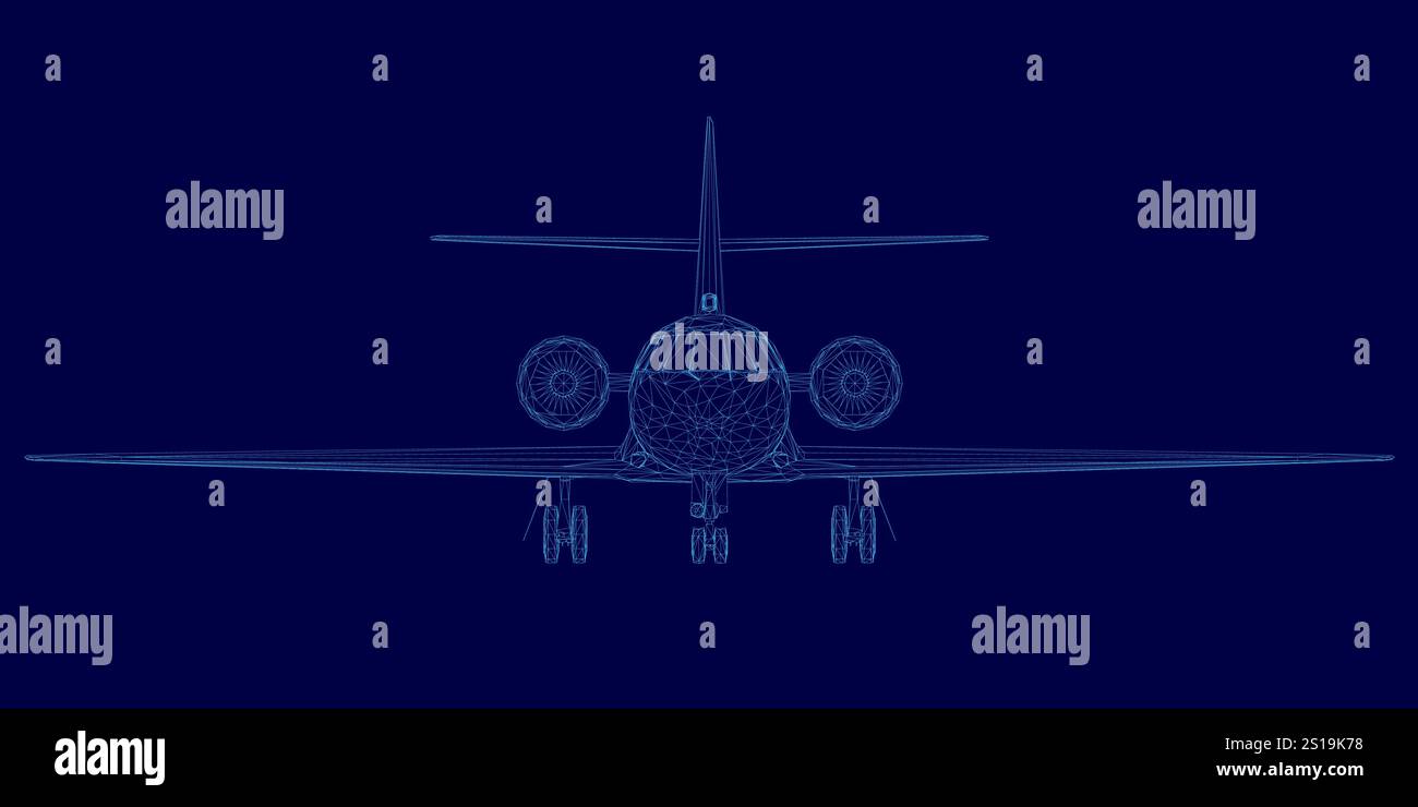 Blue airplane with a tail is shown in a computer generated image. The ...