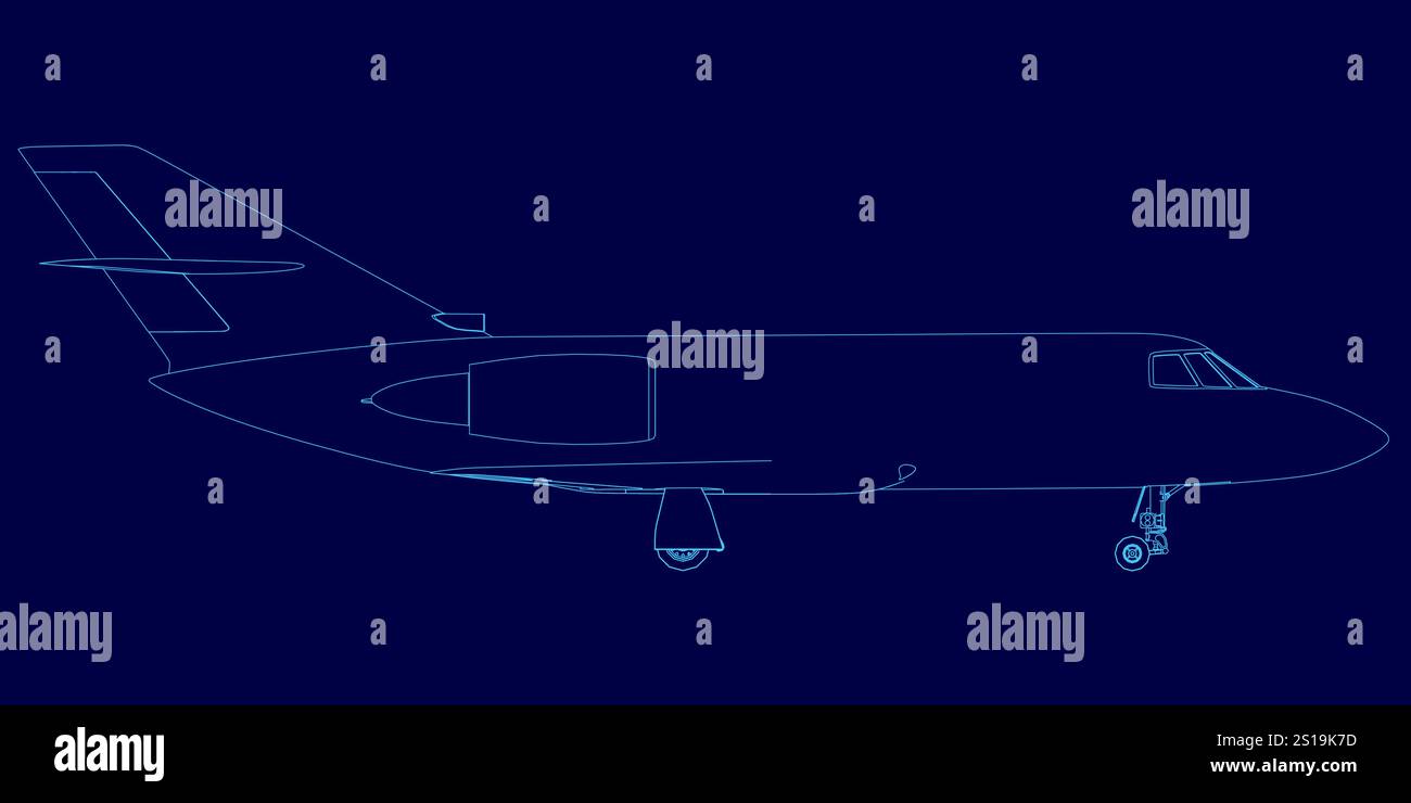 Blue airplane is shown in a blue background. The airplane is a jet and ...