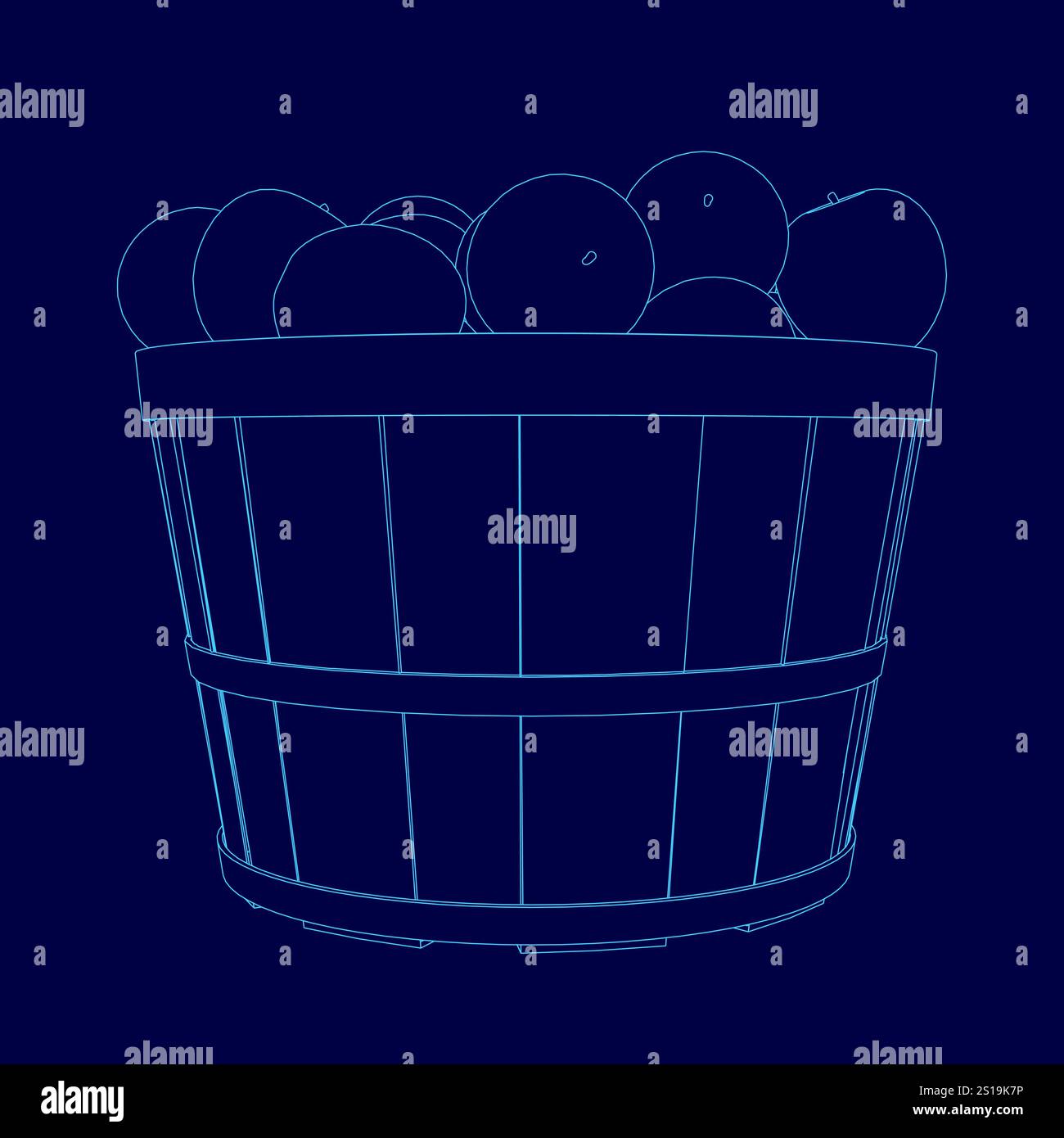 Blue basket filled with apples. The basket is empty. The apples are all different sizes and ...