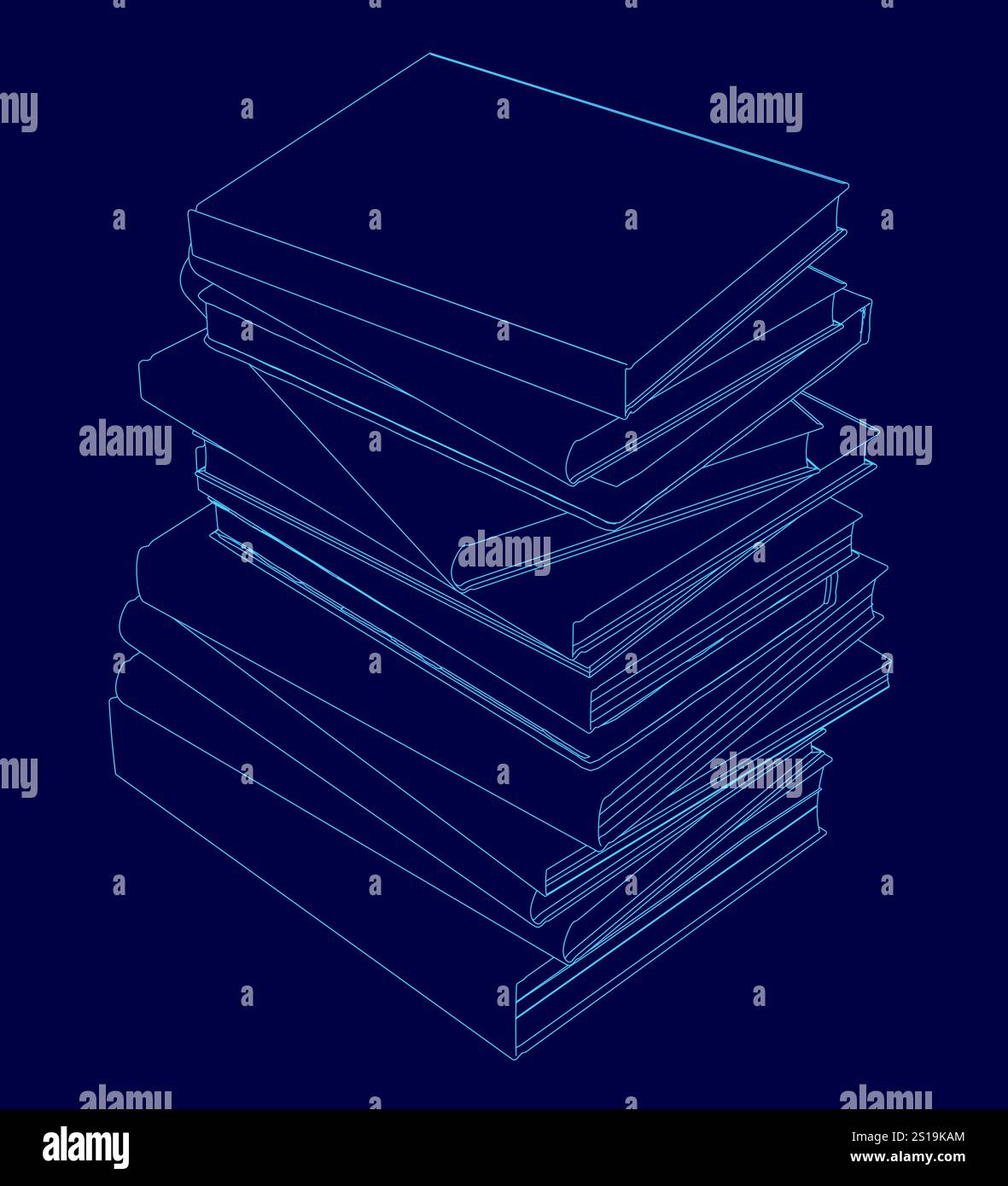 Stack of books is shown in a blue background. The books are piled on ...