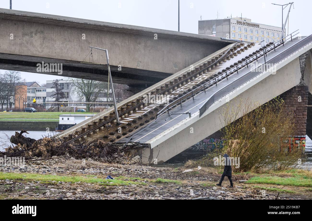 Dresden, Germany. 02nd Jan, 2025. A person walks along the banks of the ...