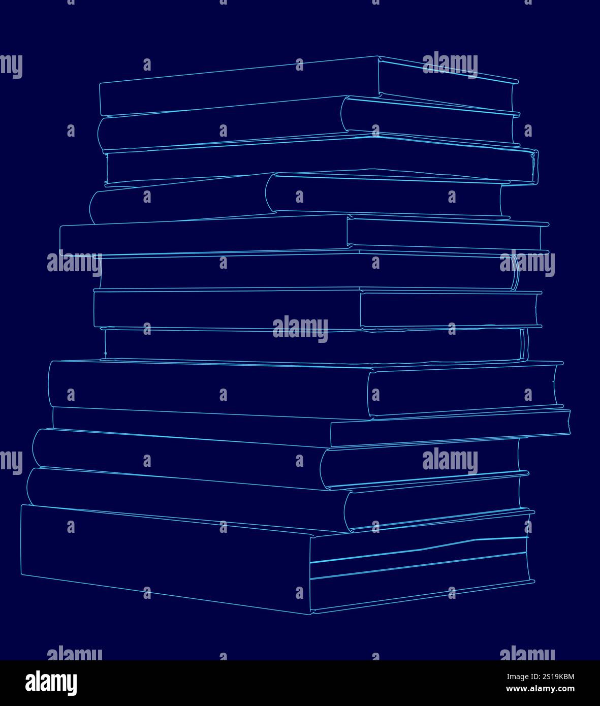 Stack of books is shown in blue. The books are piled on top of each ...