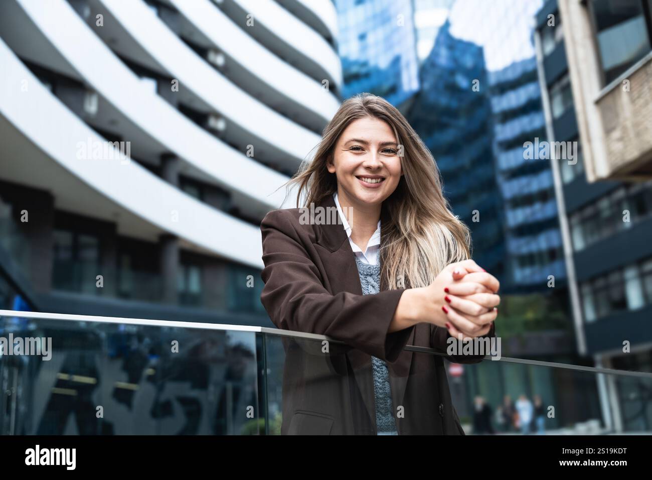 Urban business woman outdoor, out of office building. Businessperson ...