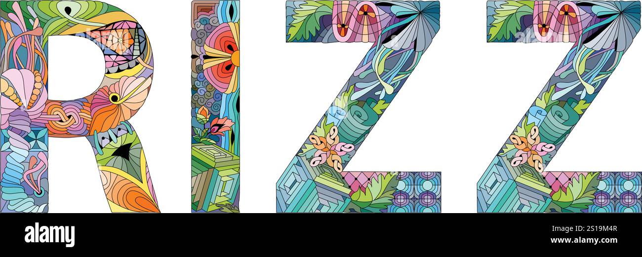 Hand-painted art design. Hand drawn illustration word RIZZ for t-shirt ...